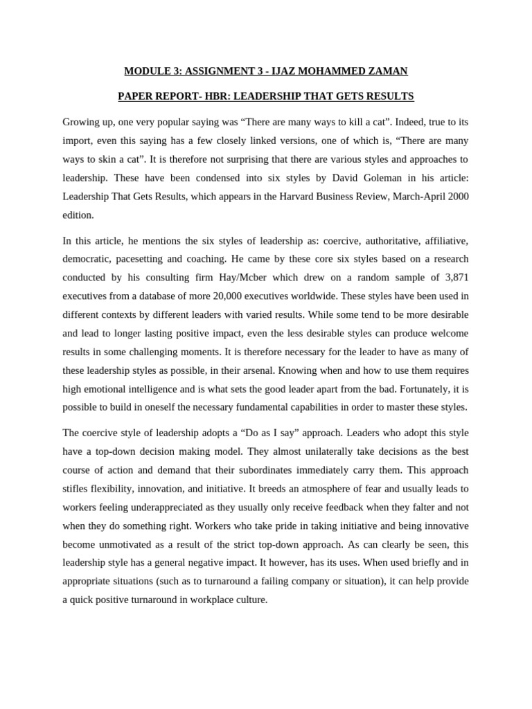 Module 3-Assignment 3.ijaz Mohammed Zaman | PDF | Leadership | Behavioural Sciences