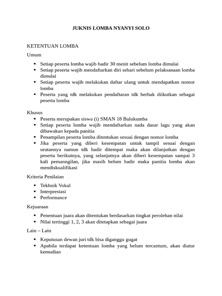 Juknis Lomba Nyanyi Solo | PDF