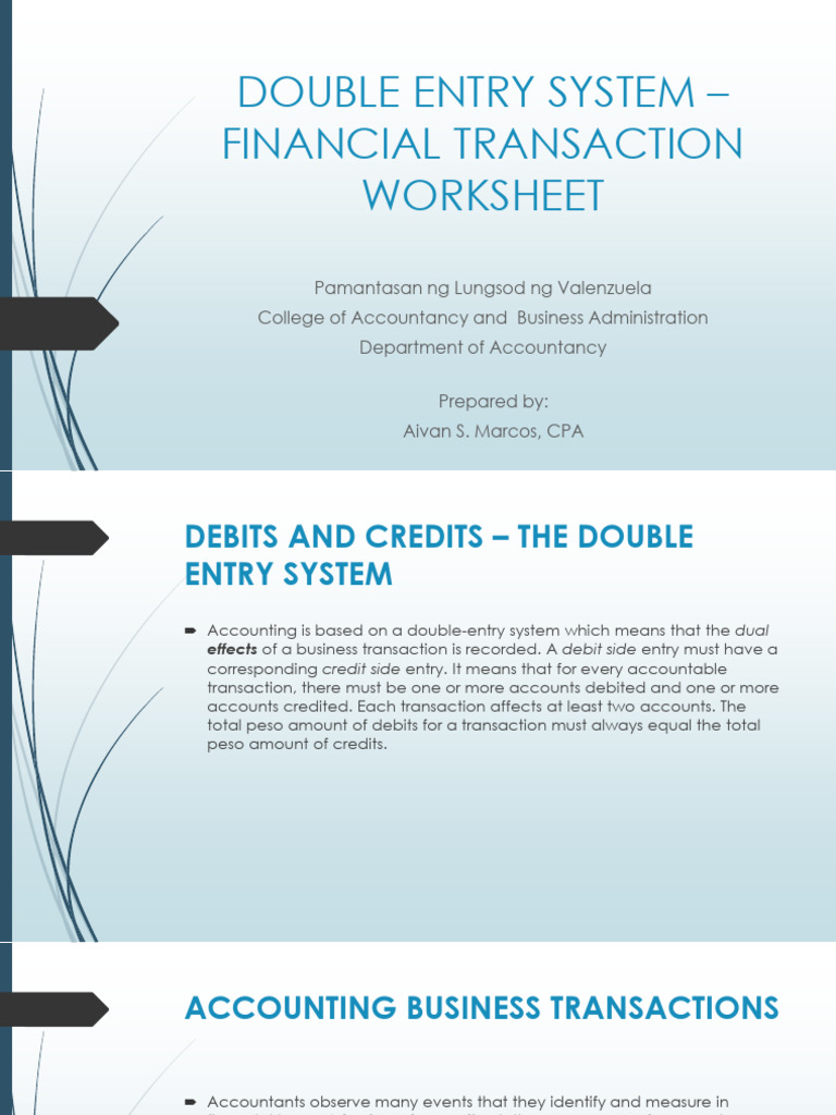Lesson 2 Double Entry System and Financial Transaction Worksheet | PDF ...