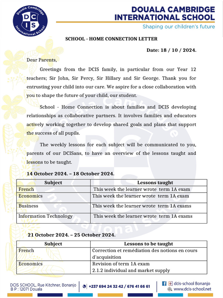 Year 12 School-Home Connection Update | PDF