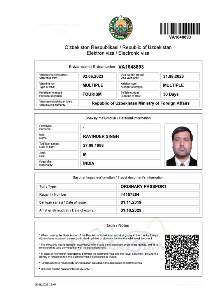 Ravinder - Uzbek e Visa | PDF