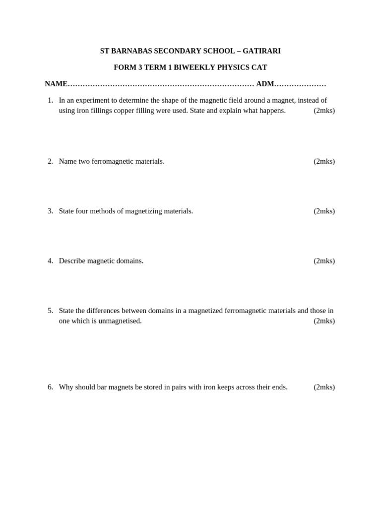 Form 3 Physics Cat | PDF