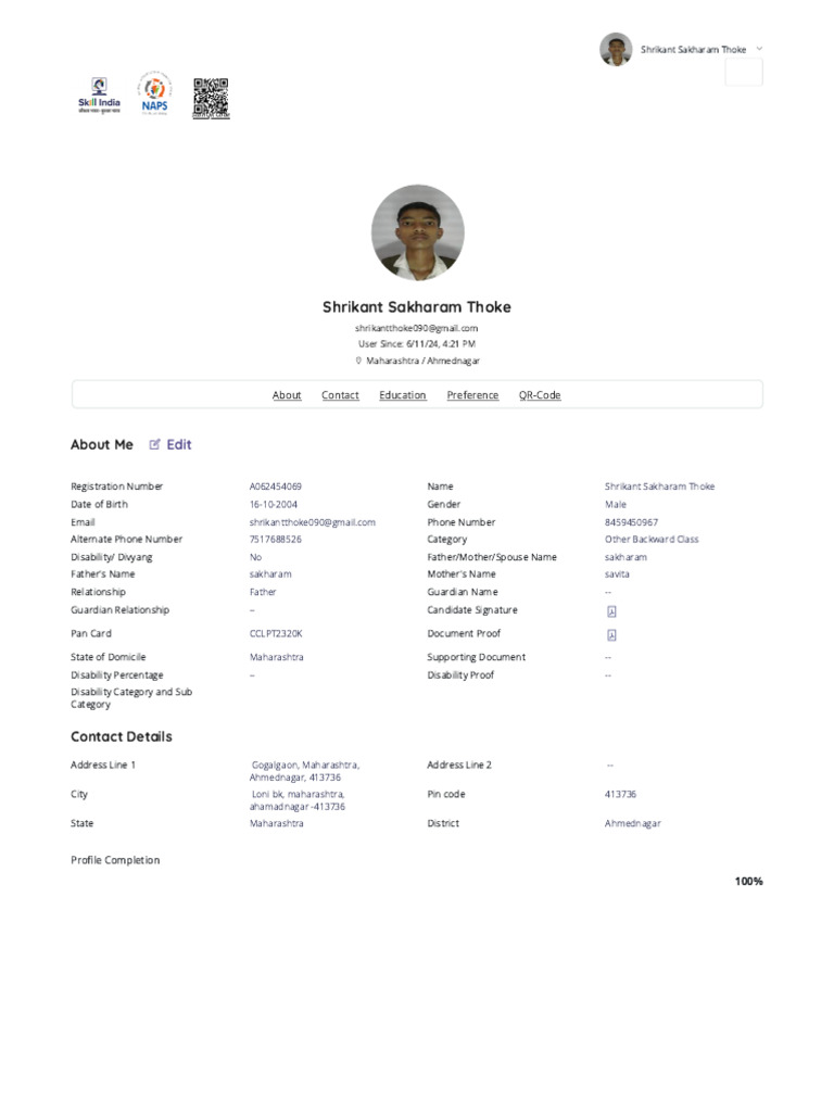 CANDIDATE PROFILE_ NAPS | PDF | Qr Code