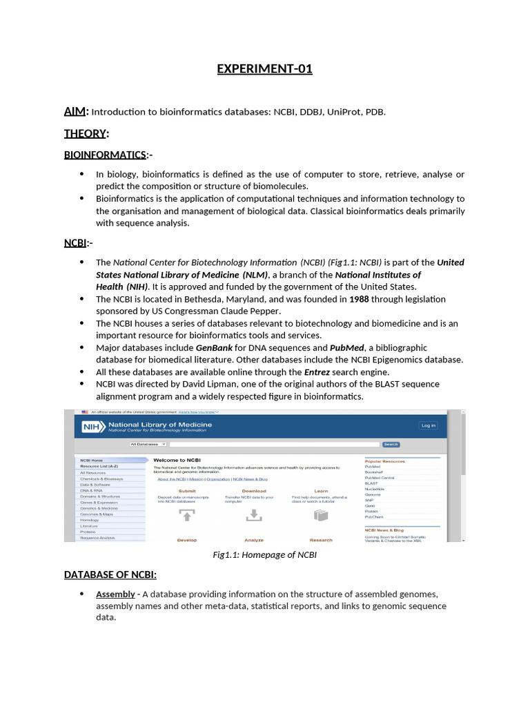 Bioinformatics Practical File | PDF | National Center For Biotechnology Information | Bioinformatics