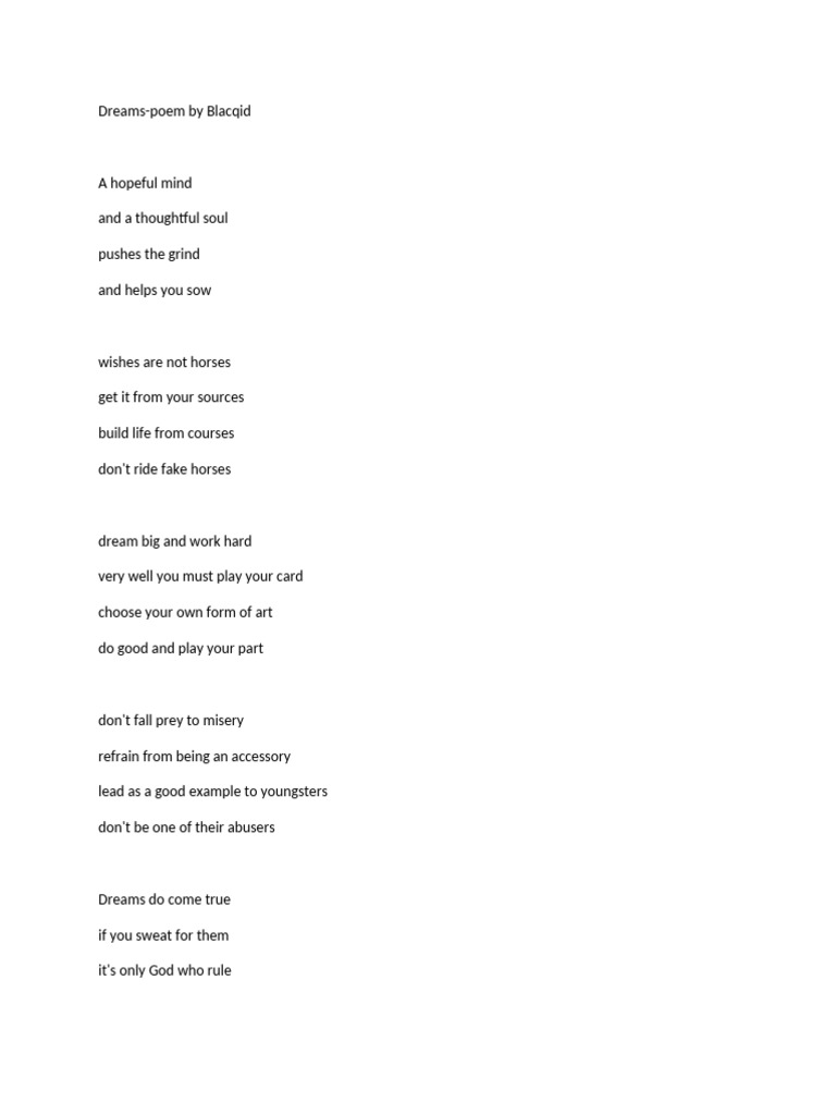 Inspiring Dreams: A Poem by Blacqid | PDF