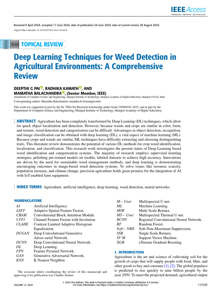 Deep Learning Techniques For Weed Detection in Agricultural ...