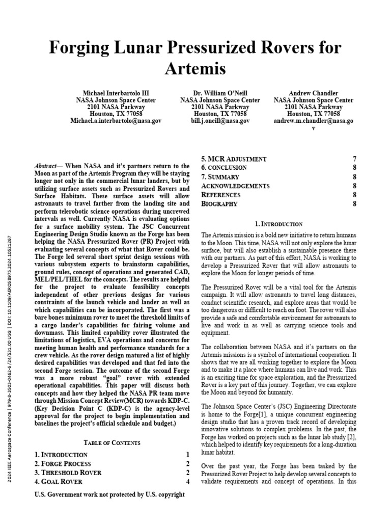 Forging Lunar Pressurized Rovers For Artemis | PDF | Nasa | Rover ...