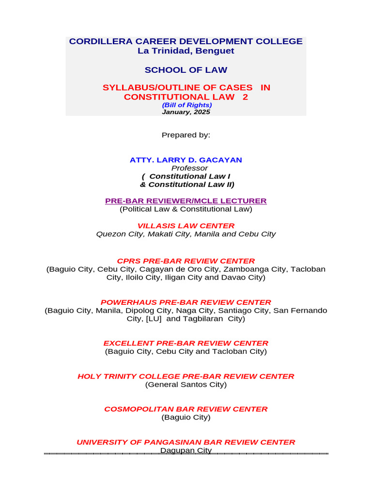 Constitutional Law Case Syllabus 2025 | PDF | Justice | Crime & Violence