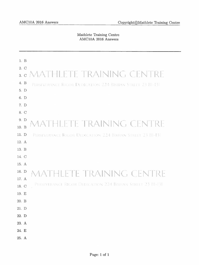 MTC 2016 AMC 10A Answers | PDF