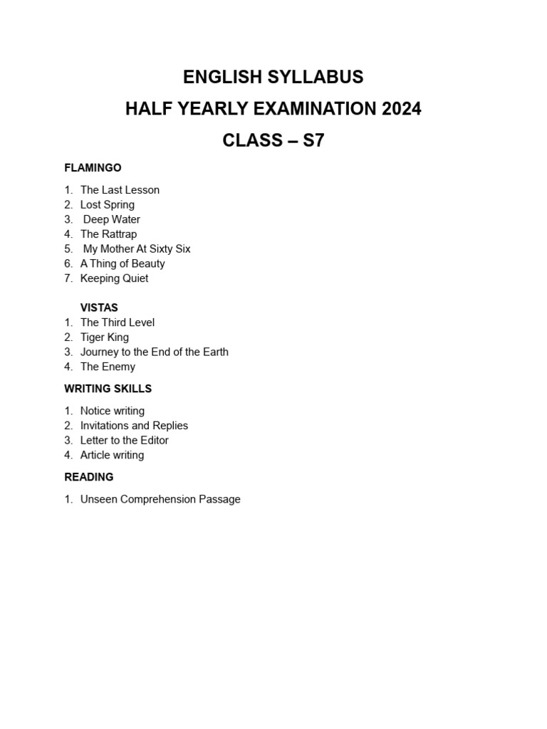 English Half Yearly Syllabus CLASS 12 | PDF