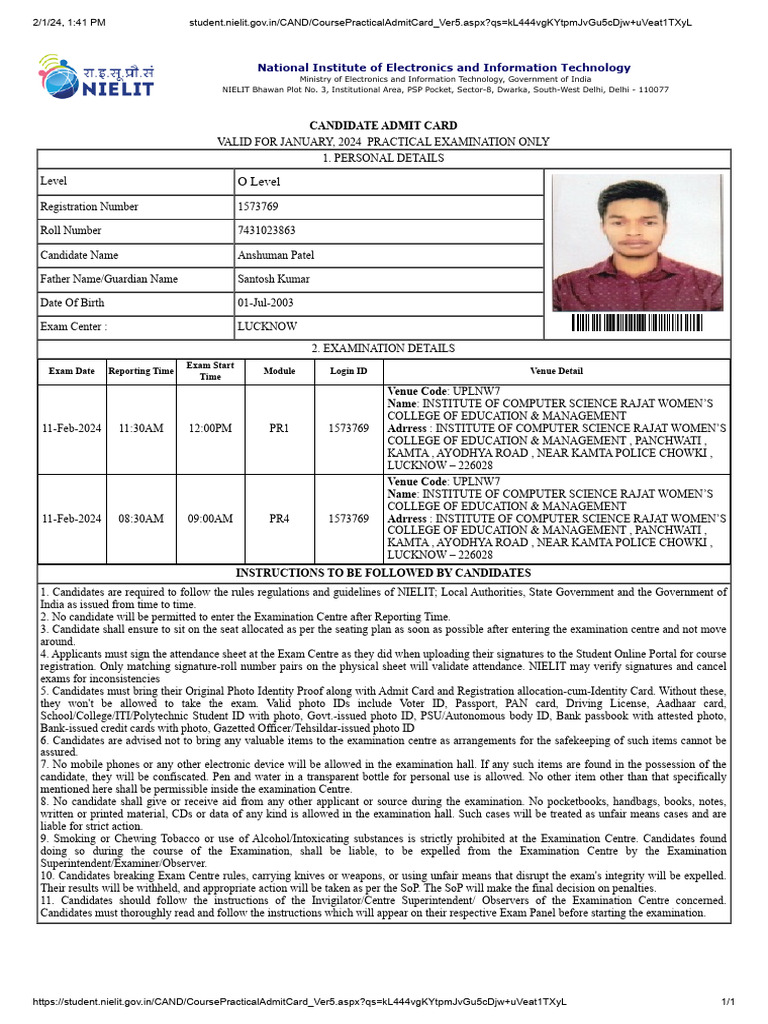 Student - Nielit.gov - in CAND CoursePracticalAdmitCard Ver5.aspx Qs ...