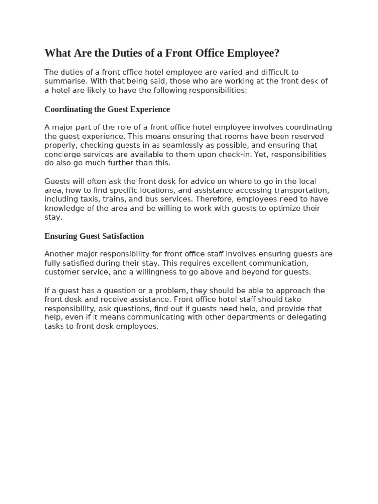 What Are the Duties of a Front Office Employee | PDF