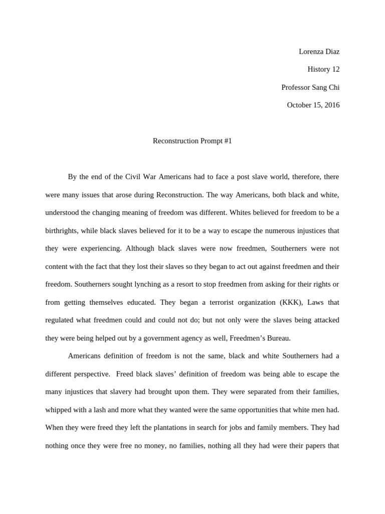 1st Primary Source Analysis Paper | PDF | Freedman | Ku Klux Klan