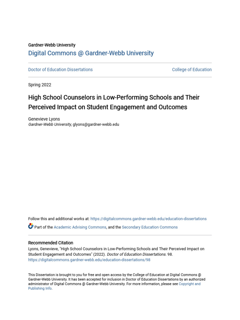 High School Counselors in Low-Performing Schools and Their Percei | PDF | School Counselor ...