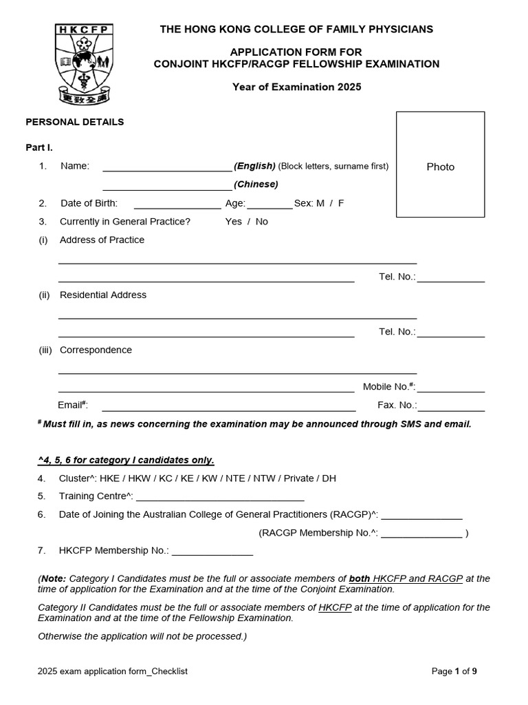 2025 Exam Application Form - Checklist (241223) | PDF | General ...