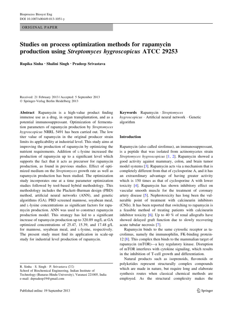 Optimizing Rapamycin Production in S. hygroscopicus | PDF | Coefficient ...