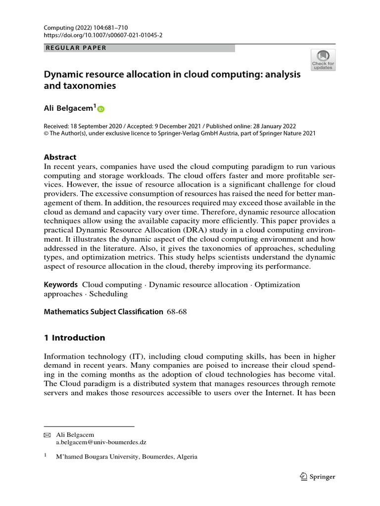 Dynamic Resource Allocation in Cloud Computing | PDF | Cloud Computing ...