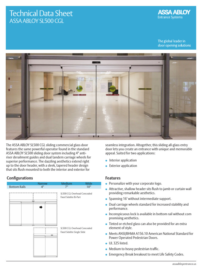ASSA ABLOY SL500 CGL Door Specifications | PDF | Door
