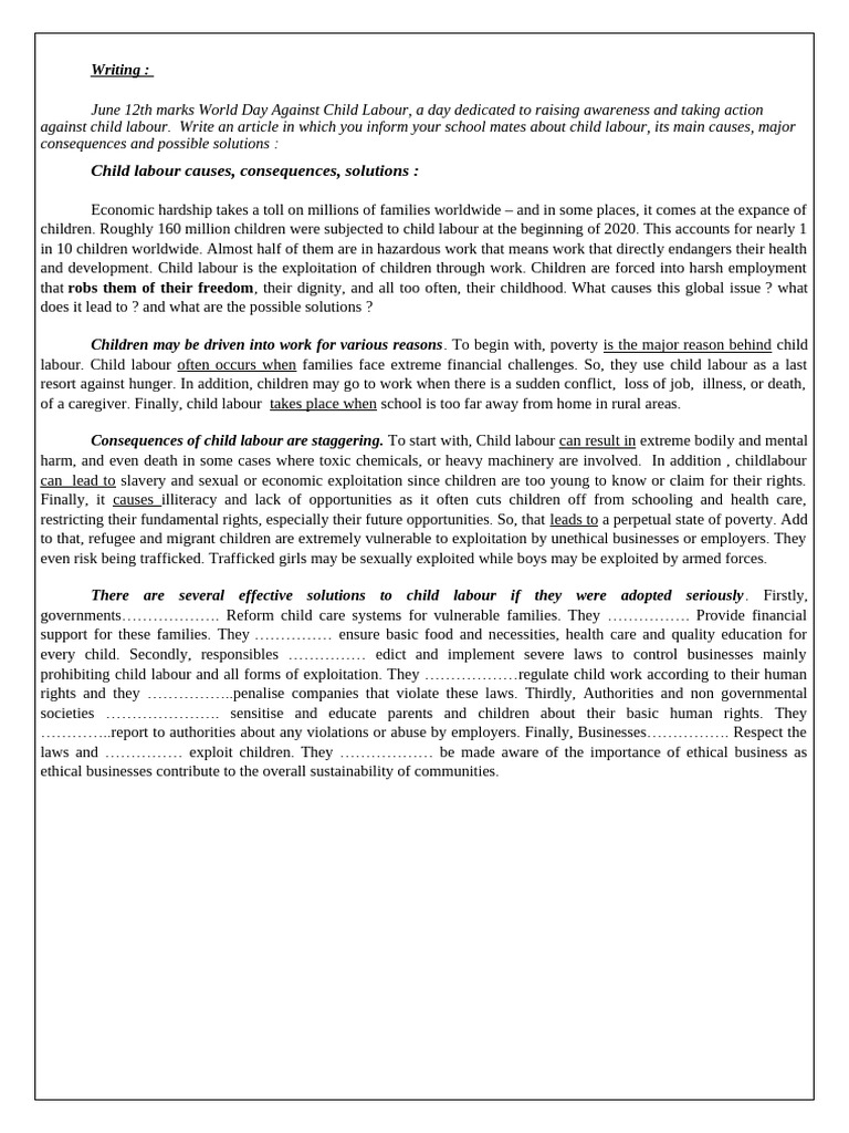 childlabour writing | PDF | Child Labour | Human Trafficking