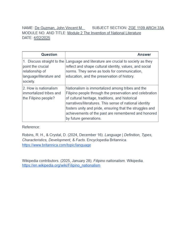 DE GUZMAN, JOHN VINCENT_ARCH 3A_Module 2 The Invention of National ...