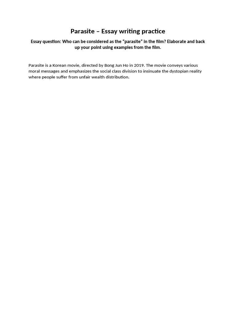 Essay Writing Practice - Parasite | PDF