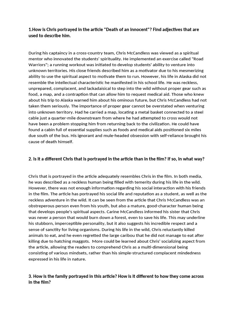 Into The Wild - Death of An Innocent Questions | PDF