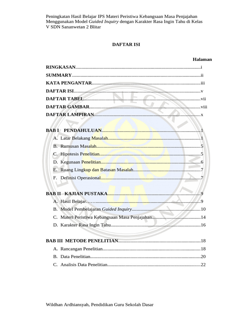 Daftar Isi - Watermark Um | PDF