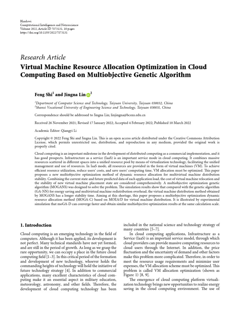 Virtual Machine Resource Allocation Optimization in Cloud Computing Based on Multiobjective ...
