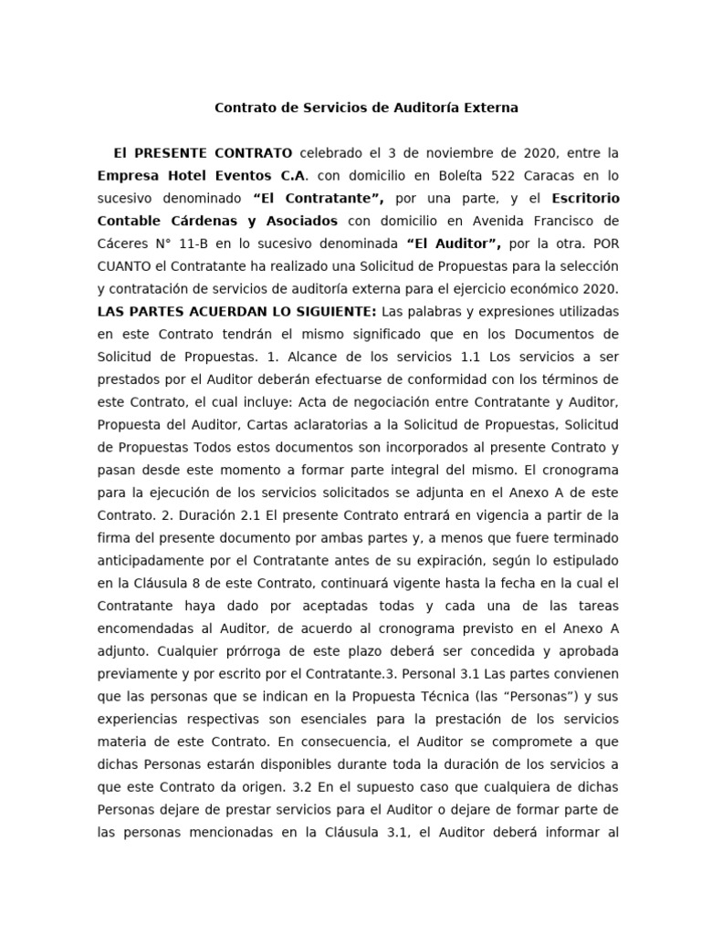 Contrato de Auditoría Externa 2020 | PDF | Contralor | Auditoría