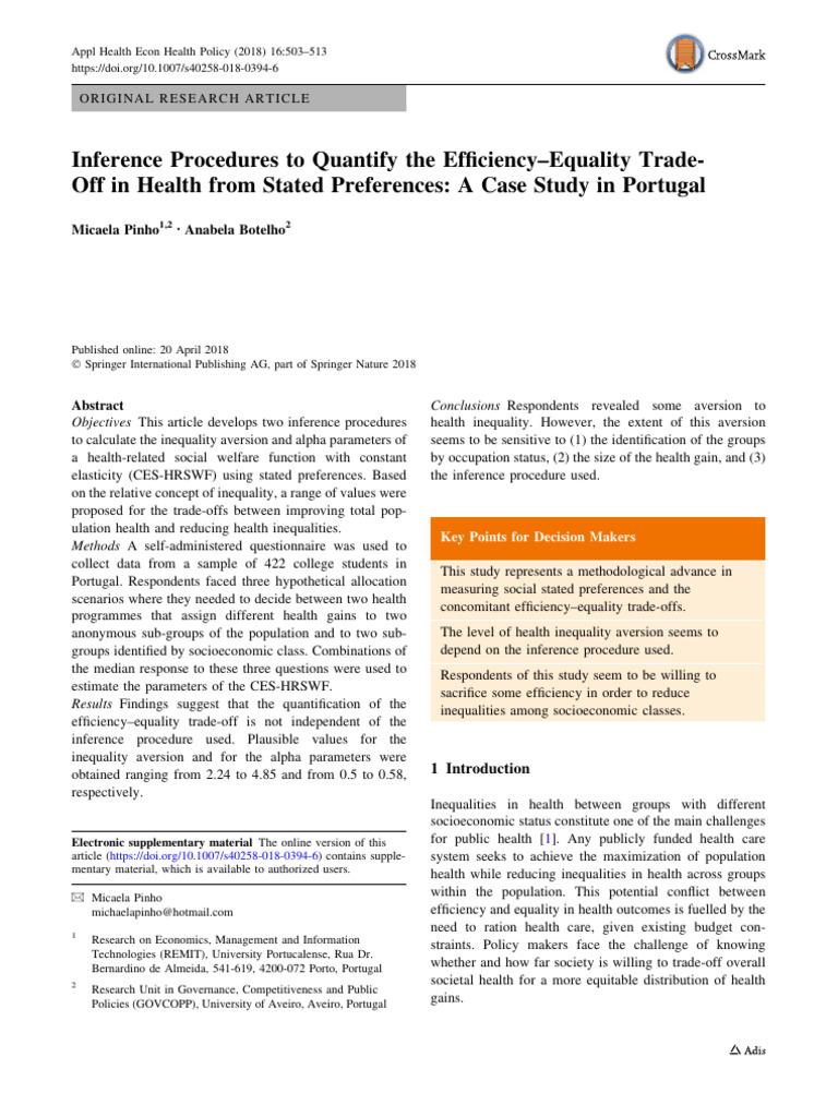 Inference Procedures To Quantify The Efficiency Equality TradeOff in ...