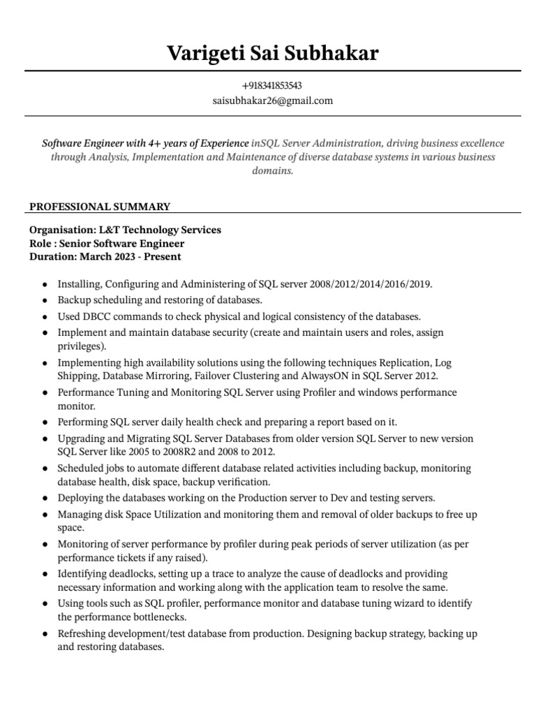 Subhakar Resume | PDF | Databases | Microsoft Sql Server