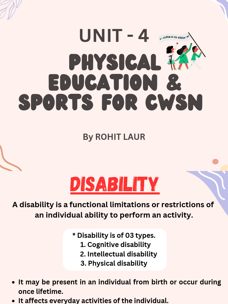 UNIT-4 PE Children & Sports For CWSN | PDF | Paralympic Games | Disability