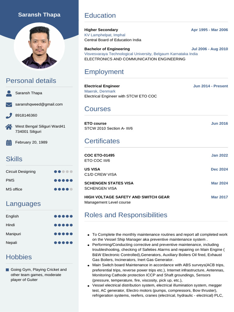 Resume Saransh Thapa 241221 211239 | PDF | Electricity | Electrical Engineering