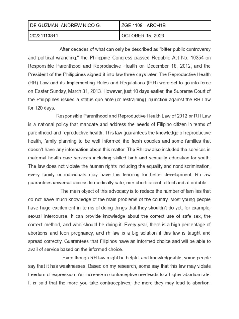 Overview of the RH Law in the Philippines | PDF | Sex Education | Woman