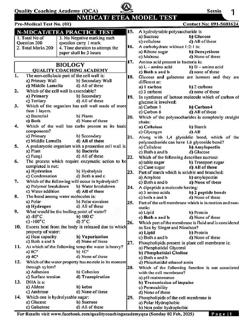 QCA Test 01 With Key 02-Feb-2025 | PDF