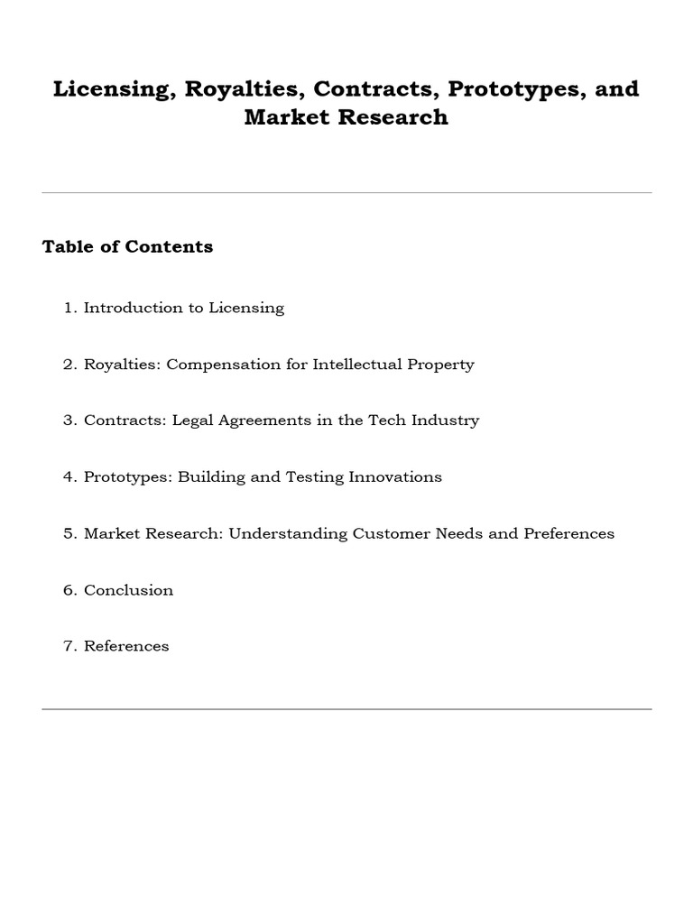 Licensing, Royalties, Contracts, Prototypes, and Market Research | PDF ...
