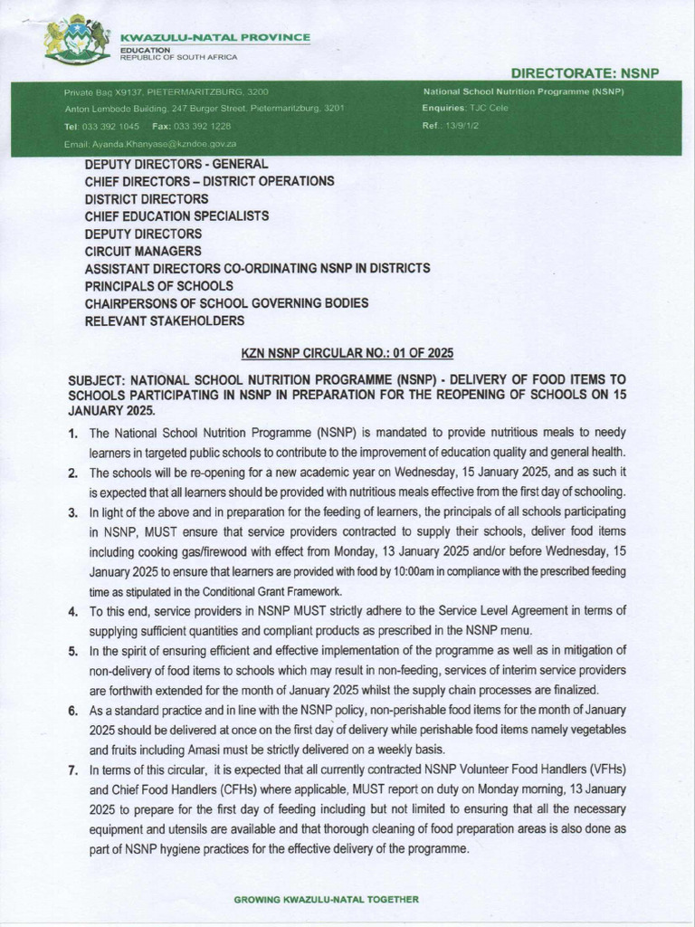 Circular 1 of 2025 - NSNP | PDF