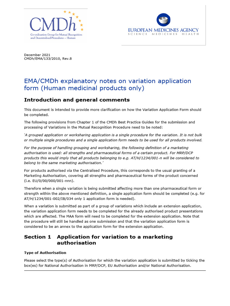 CMDh Variation Application Guidelines | PDF