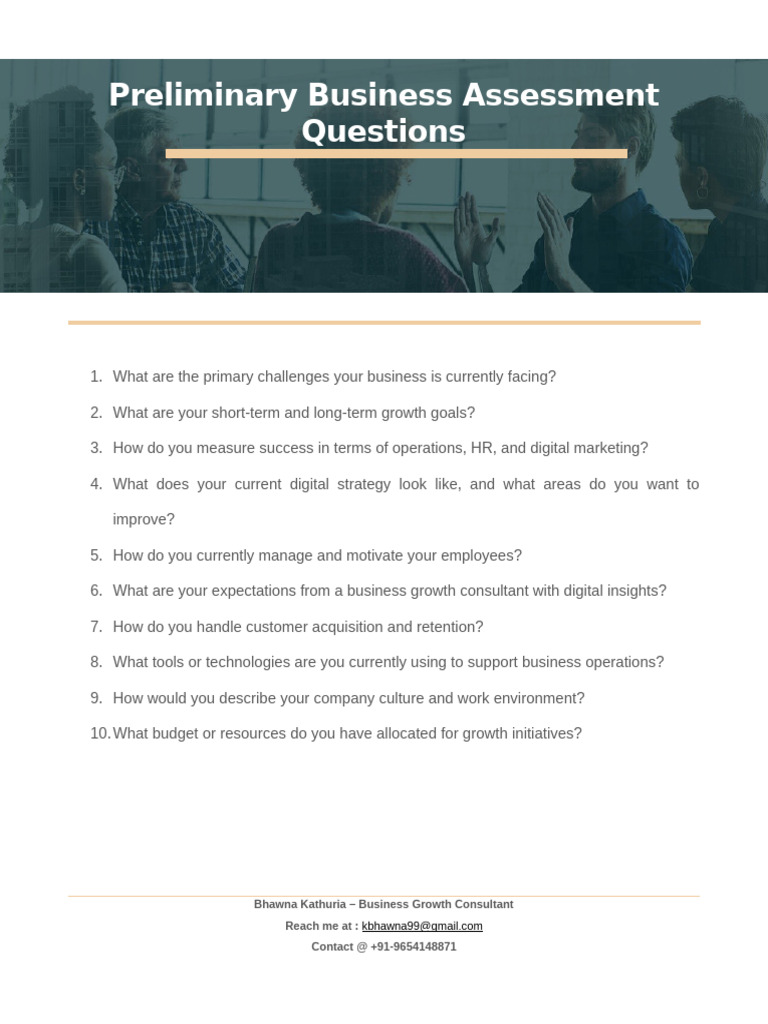 Preliminary Business Assessment Questions | PDF