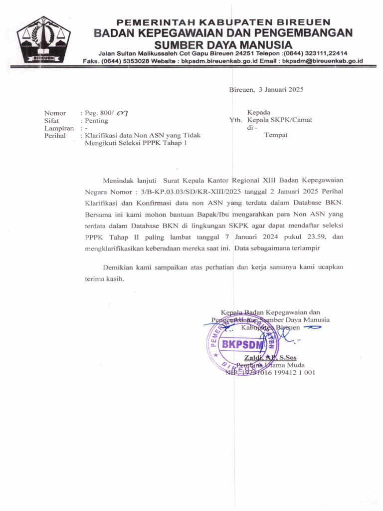 Klarifikasi Data Non Asn Yang Tidak Mengikuti Seleksi PPPK Tahap 1 | PDF