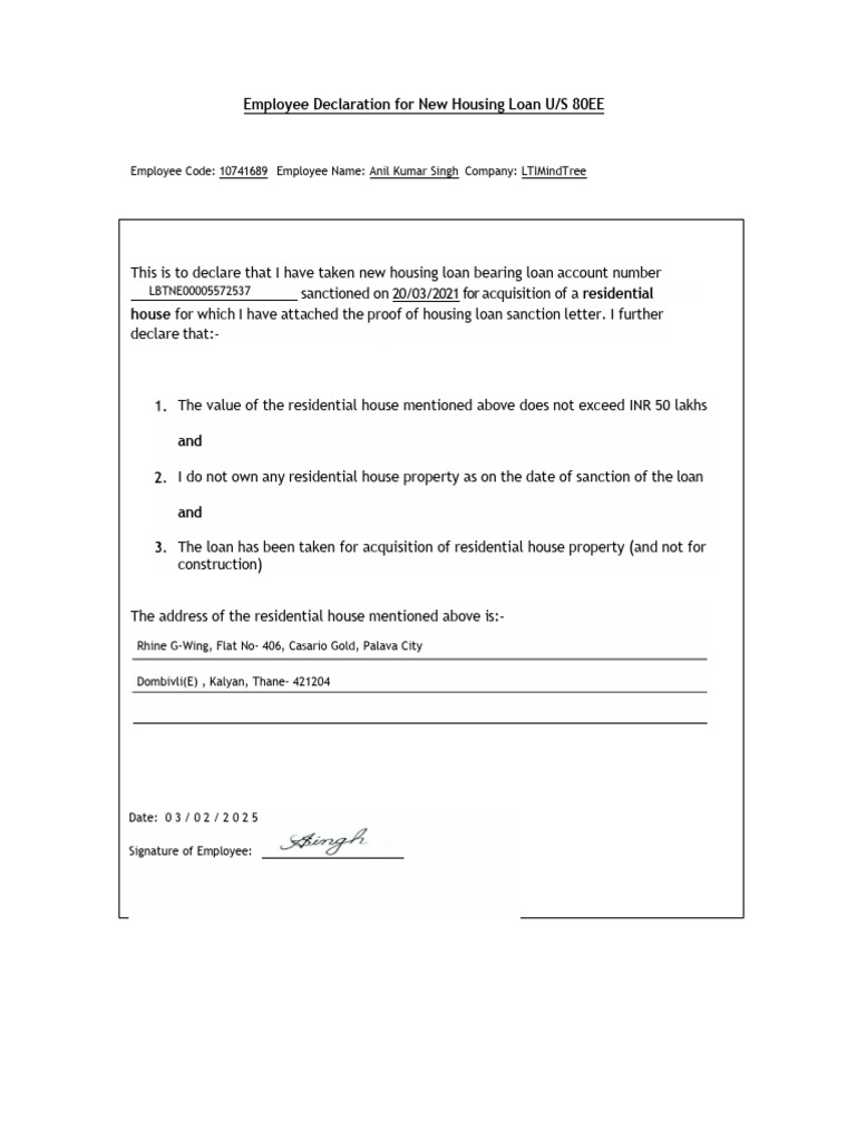 Declaration U - S 80EE | PDF