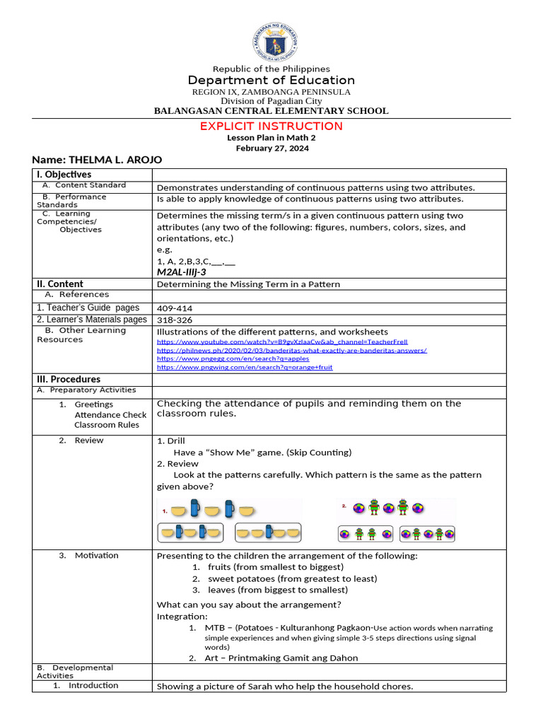 Co3 2023-2024 Math Pattern | PDF | Learning | Cognition
