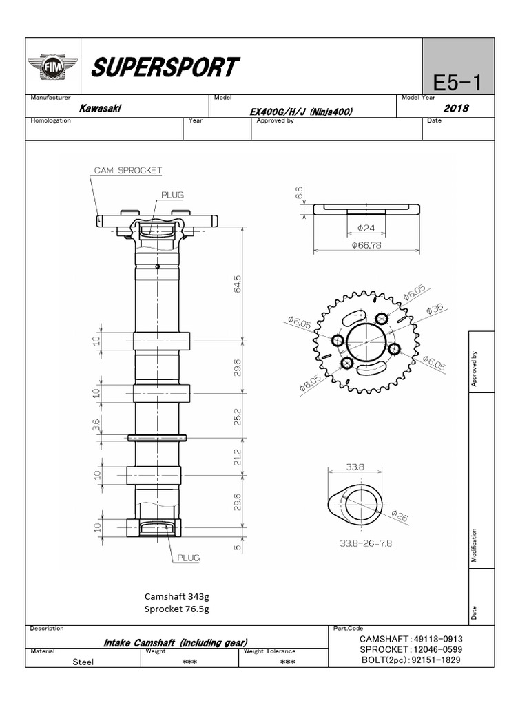 e05 01 Ex400g+h+j in Camshaft | PDF