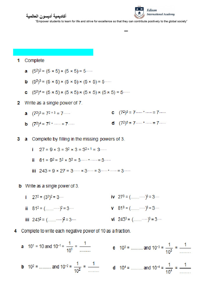 Year 9 Indices Worksheet | PDF