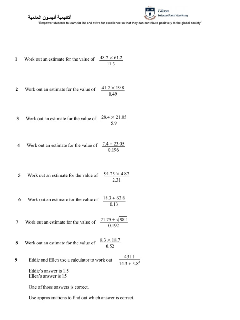 Estimation Worksheet With Answer | PDF