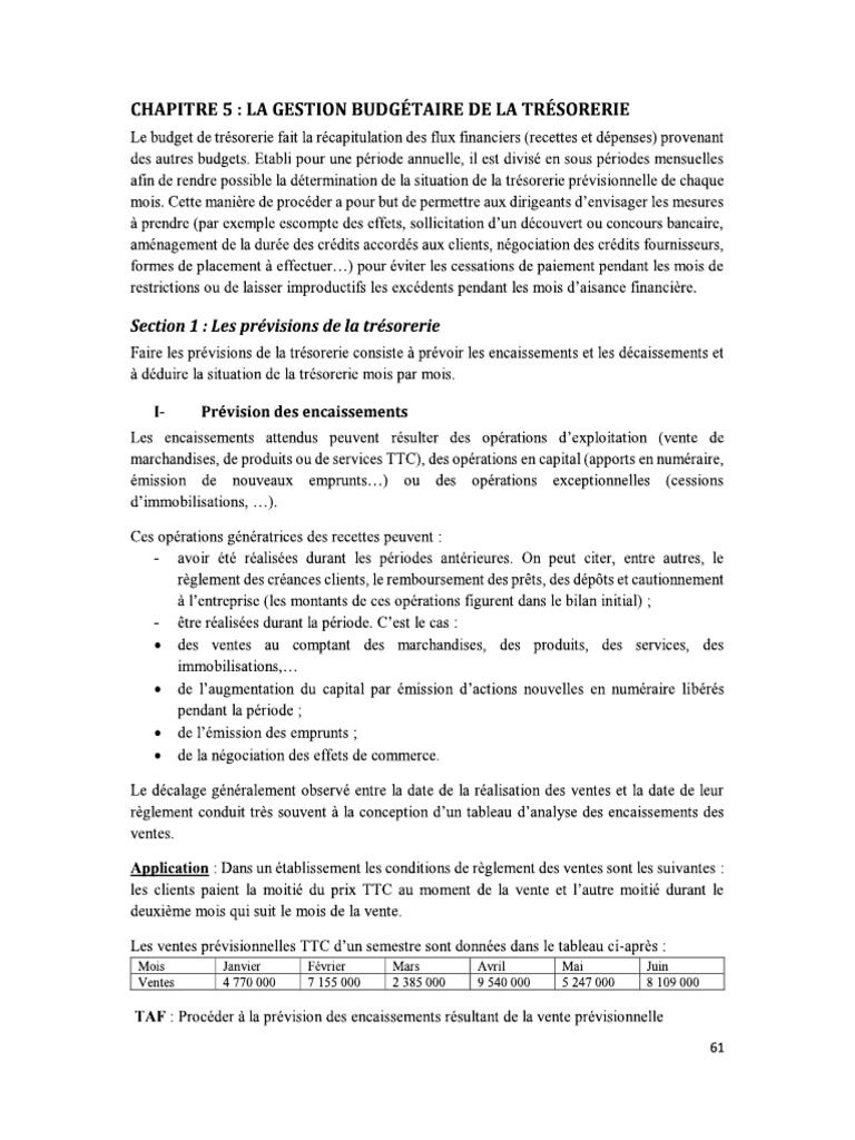 Chapitre 5 Budget de Tresorerie | PDF