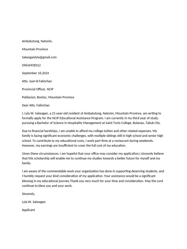 NCIP Educational Assistance Application | PDF