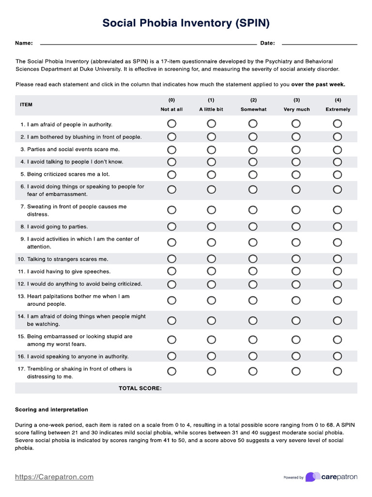 Social Phobia Anxiety Inventory | PDF | Social Anxiety Disorder | Phobia