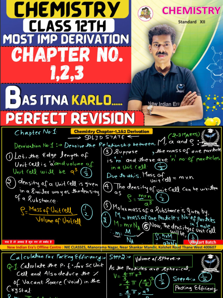 Chapter 1,2&3 Chemistry Most Imp Derivation Class 12th Restart Batch | PDF
