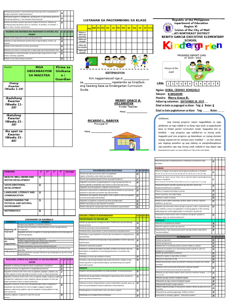 Progress Report Card in Kindergarten | PDF
